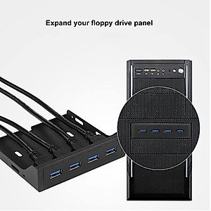 Dilwe Front Panel USB 3.0 Hub 4 Ports, 3.5 Inch Floppy Bay USB 3.0 Hub, 5Gbps USB 3.0 High Speed PC Front Panel USB Hub for Computer Case, 19Pin Cable