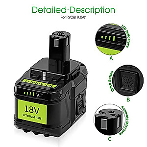【Upgrade!】 CaliHutt 18V 9.0Ah Replace Battery for Ryobi ONE+ Plus 18V Battery High Capacity 18V Lithium-Ion Battery P102 P104 P105 P106 P108 P107 P109 for Cordless Power Tools