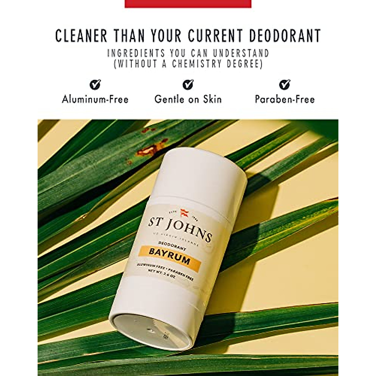 St Johns Bay Rum Aluminum Free Deodorant | Long-Lasting, Odor Resistant, & Soothing | Clear Deodorant Stick | Odor-Free Deodorant Made of Natural Compounds | Mens Bay Rum Deodorant (2.6 oz Stick)