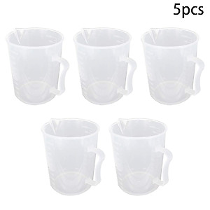 Othmro 1L/33.82oz Plastic Measuring Graduated Mixing Pitcher Pouring Cup Mix Paint Lab Kitchen Liquids 5pcs Measuring Pitcher Measuring Cup Graduated with Handle Spout Multipurpose Plastic Beaker