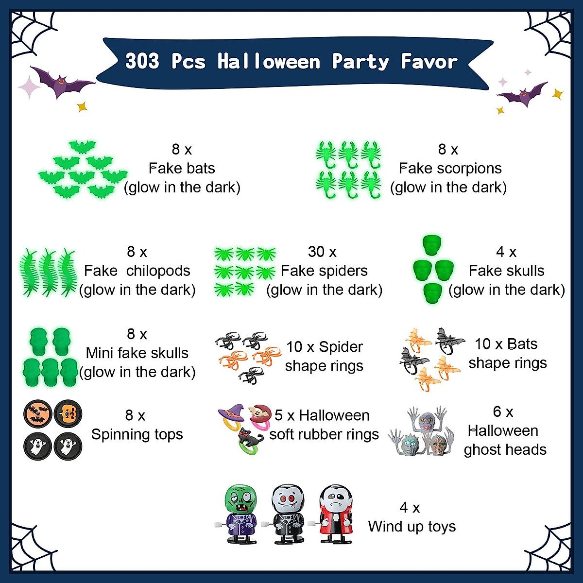 407 Pieces Halloween Toys Bulk Assortment for Halloween Party Favors Halloween Prizes for Halloween Trick or Treat Toys Trinkets Goodie Bag Fillers Halloween Pinata Stuffers, 28 Styles