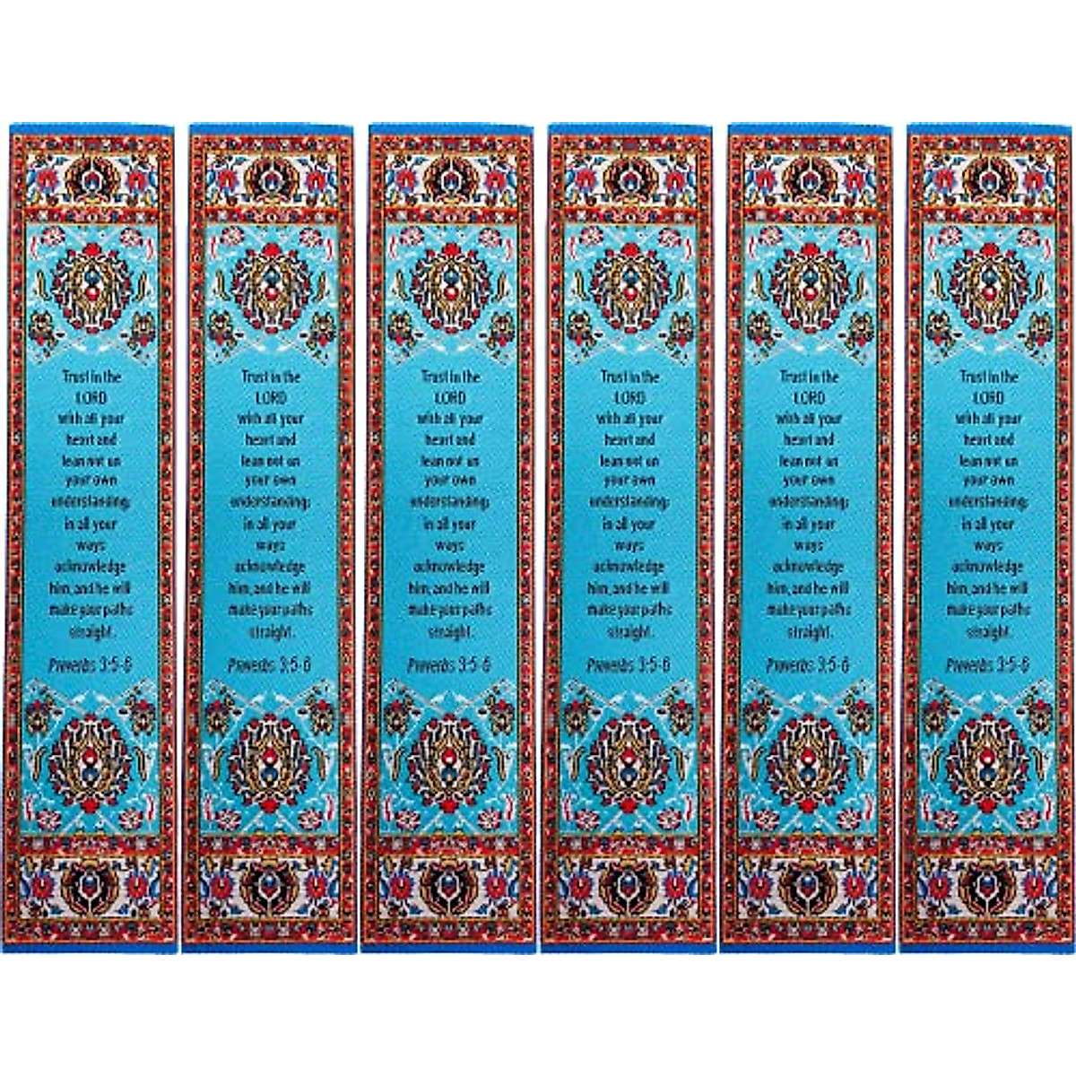 Trust in The Lord - Blue, Bulk Pack of 6 Woven Fabric Christian Bookmarks, Silky Soft Proverbs 3:5-6 Flexible Bookmarker for Novels Books and Bibles, Religious Memory Verse Gift