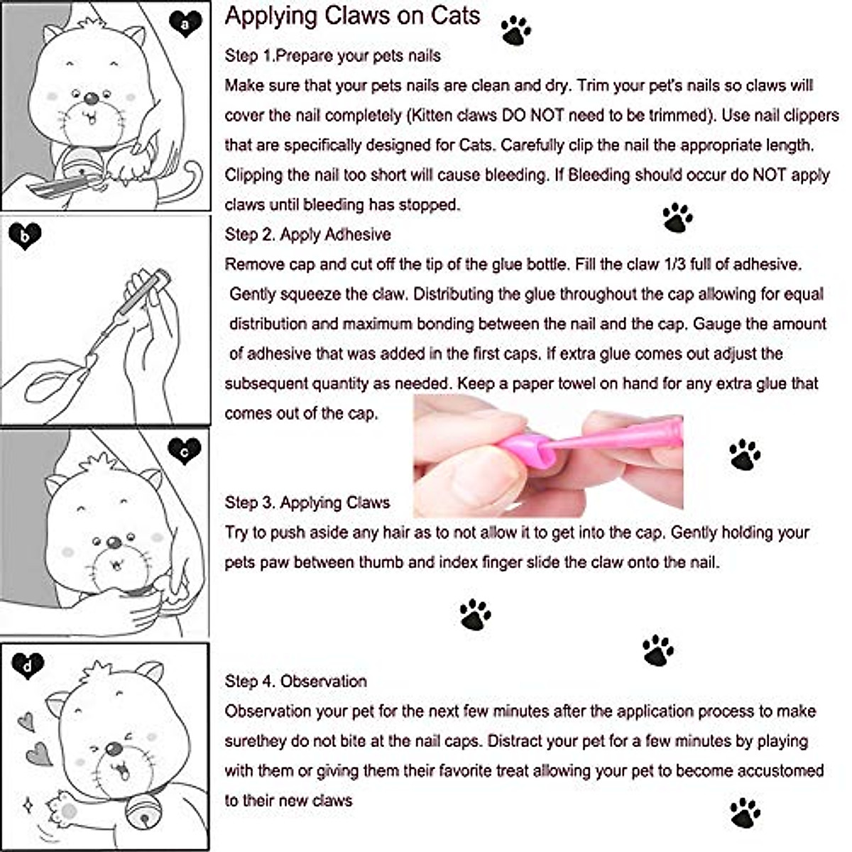 JOYJULY 140pcs Pet Cat Kitty Soft Claws Caps Control Soft Paws of 4 Glitter Colors, 10 Colorful Cat Nail Caps Covers + 7 Adhesive Glue+7 Applicator with Instruction, Medium M