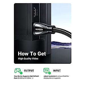 UGREEN 8K HDMI Cable 2.1 6.6FT 48Gbps Ultra High Speed HDMI Cord Braided 8K@60Hz 4K@120Hz, eARC HDR10 HDCP 2.2&2.3 HDMI Cable Compatible with PS5/Xbox Series X/Roku TV/HDTV/Blu-ray