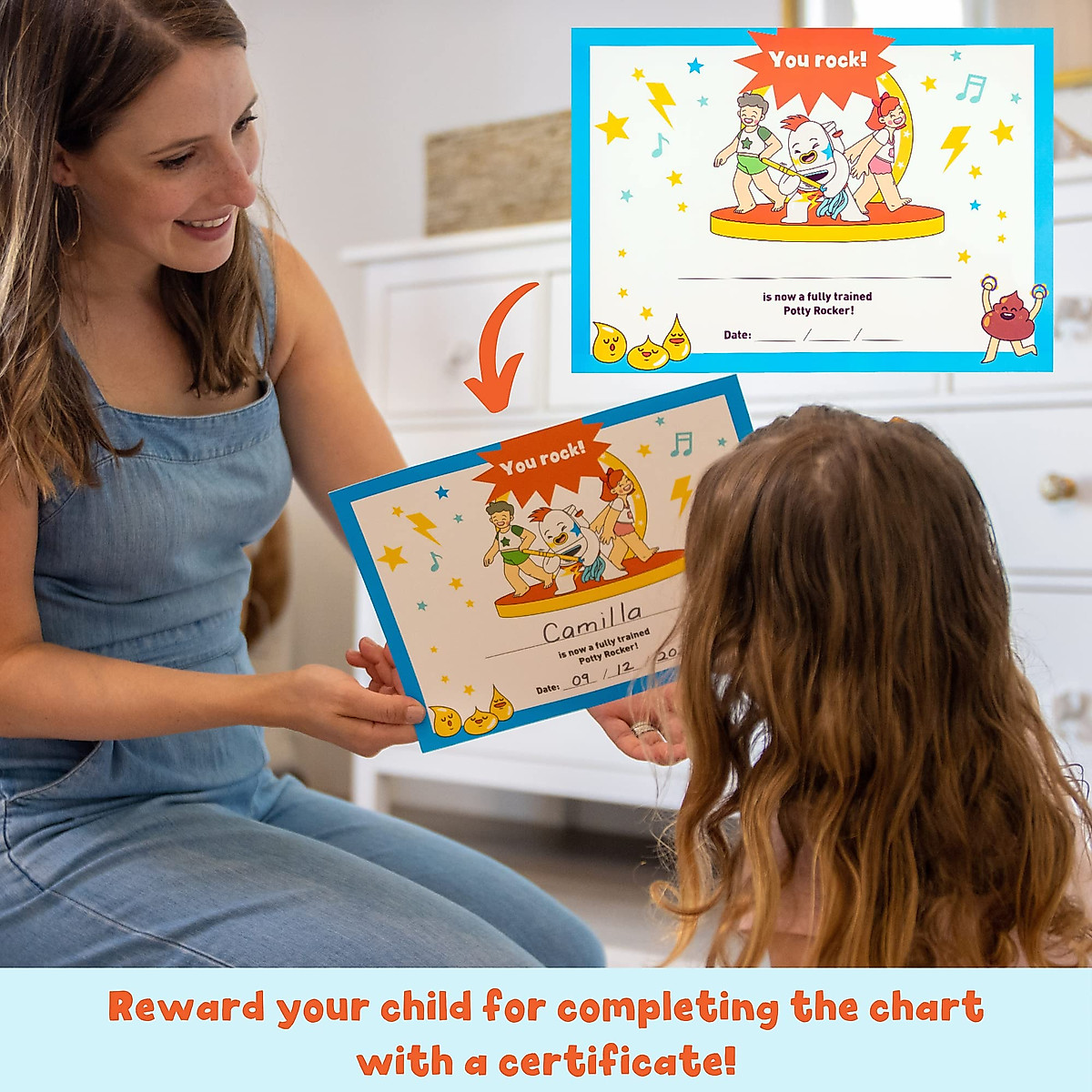 THE POTTYS Funny Potty Training Chart Game for Boys and Girls, Potty Training Rewards for Toddlers - 12 Foam Toys, Potty Stickers, Certificate, Cue Cards and Potty Book for Toilet Training