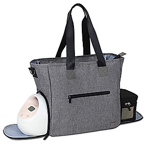 Teamoy Breast Pump Tote Bag Compatible for Spectra S1, S2, Medela, Pumping Bag for Breast Pump Parts, Cooler Bag, Laptop(Up to 14'') and More, Dark Gray (Bag Only)