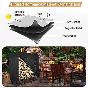 LBW Firewood Rack Cover Outdoor 4ft Heavy Duty Wood & Log Rack Cover 600D Waterproof Fireplace Cover for Log Rack Black Firewood Holder Cover with Zipper and Handle , 47.68 "H x 23.2 "W x 43.3 "L
