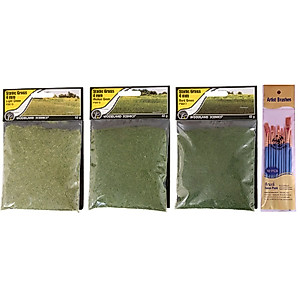 Woodland Scenics Static Grass, Light Green, Medium Green, and Dark Green, 4mm (Pack of 3) - with Make Your Day Paintbrushes