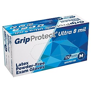 GripProtect Ultra 8 Mil Latex Exam Gloves, Heavy Duty, Medical, Automotive, Industrial, Janitorialt (Small 100)
