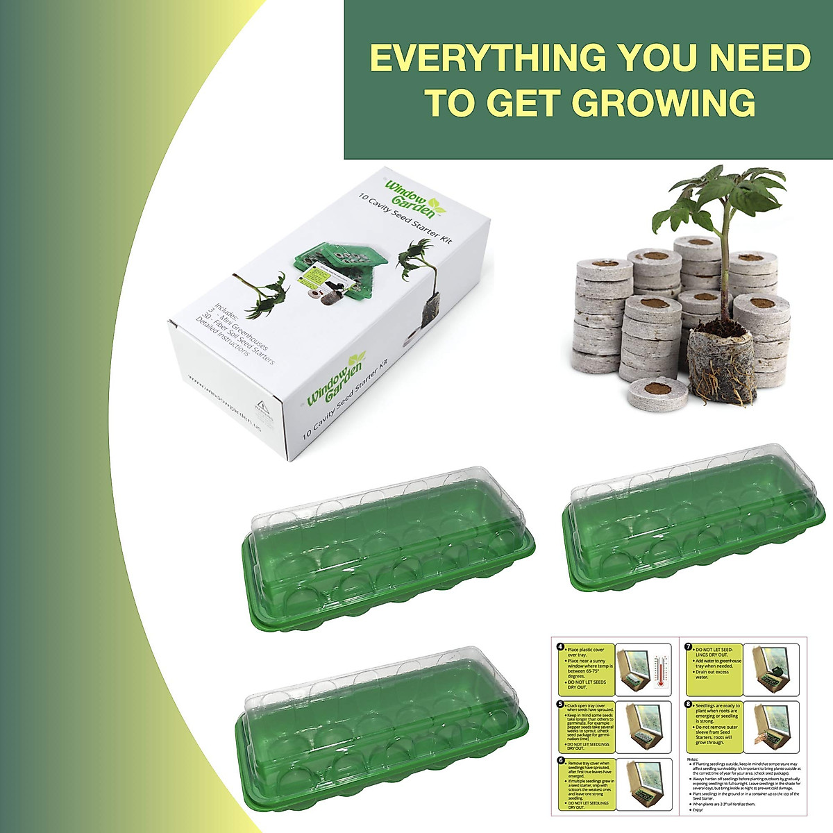 Window Garden 20 Cavity Seed Propagation Kits (2) and Greenhouse Seed Starter Kit – Mini Reusable Plastic Indoor Seed Starter Tray with Dome and Soil Pods for Starting Seeds