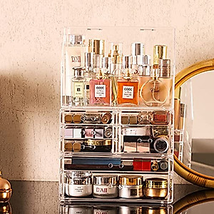 Cq acrylic Cosmetic Display Cases With LId Dustproof Waterproof for Bathroom Countertop Stackable Clear Makeup Organizer and Storage With 7 Drawers,Set of 3