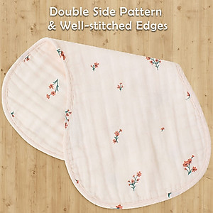 LifeTree Muslin Baby Burp Cloths - Ultra Soft Organic Cotton Large 22'' by 10'' Absorbent Milk Spit Up Rags - Burping Cloths for Newborn, Girls Boys (Floral/Solid)