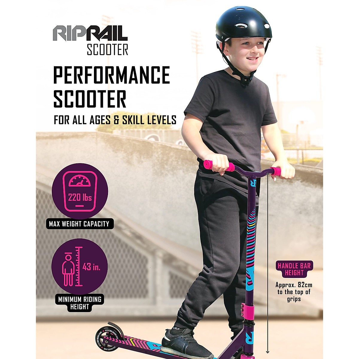 Riprail Matte Stunt Scooter for Skatepark. Pro Scooter for Kids 43" Inches and Up. Unisex Trick Scooter for All Skill Levels. Performance BMX Scooter for Beginner or Professional - Purple Haze