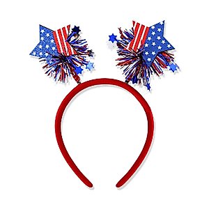 HIFANMM 4th of July Headband Independence Day Hair Accessories Patriotic Party Hair Supplies USA Flag Star Design Blue Red Ribbon Stars Hair Decoration Cute Hair Hoop for Women Girls Kids 1 Pcs