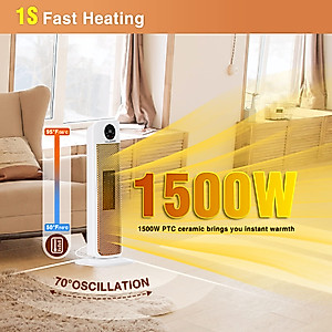 HAUSHOF 1500W Tower Space Heater, 1-24h Timer Digital Ceramic Heater with Touch& Remote Control, Overheat Protection, Safe for Home Office