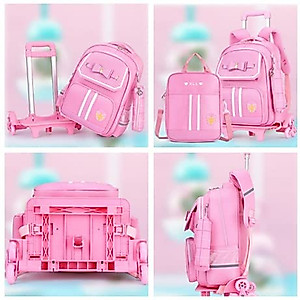 ZHANAO Rolling Trolley Bag Wheeled Backpack Bowknot for Girls Primary Schoolbag 3Pcs with Crossbody Bag Pencil Case