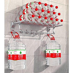 Bathroom Shelves Stud Mount Double Towel Rack Stainless Steel Constructed Rust-Proof Shelf with Built-in Bars and Hooks, Brushed Nickel Concealed Screw (Color : Silver, Size : 60cm)