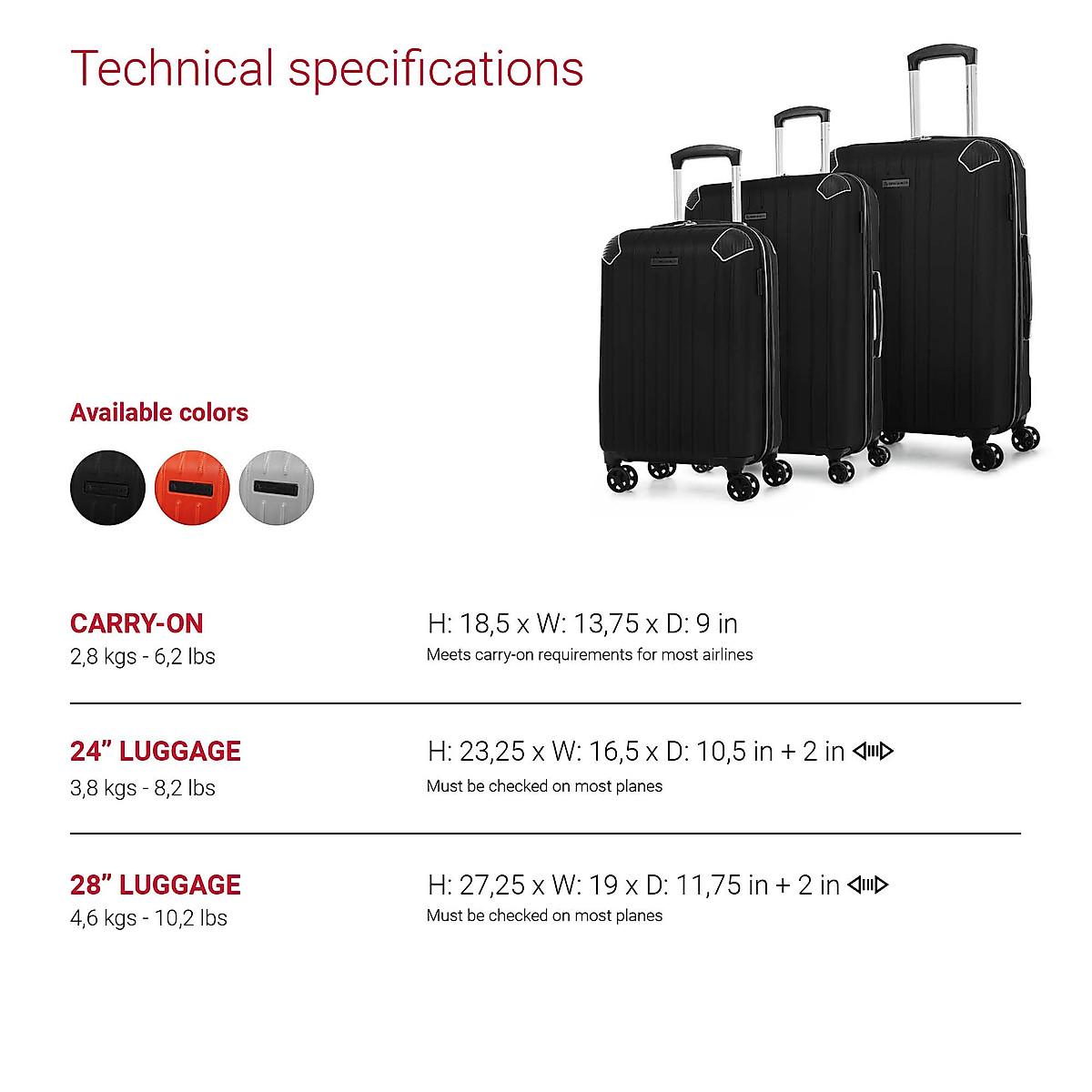 Swiss Mobility PVG Collection 28 Inch Hard Shell Spinner Luggage for Airplanes, Expandable Suitcase with 360-Degree Spinner Wheels, Retractable Handle, Black
