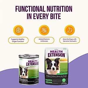 Health Extension Bundle - Wet Dog Food Chicken Recipe (12.5oz Single Can), Dry Dog Food Chicken & Brown Rice Recipe (4 lbs) - High-Protein, A Tasty and Healthy Alternative for Your Dog