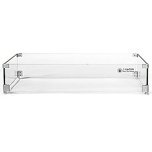 Barton 30" x 14" inch Outdoor Fire Pit Table Wind Guard Tempered Glass Flame Guard Fence Fire-Resistant Rectangular Screen, Clear