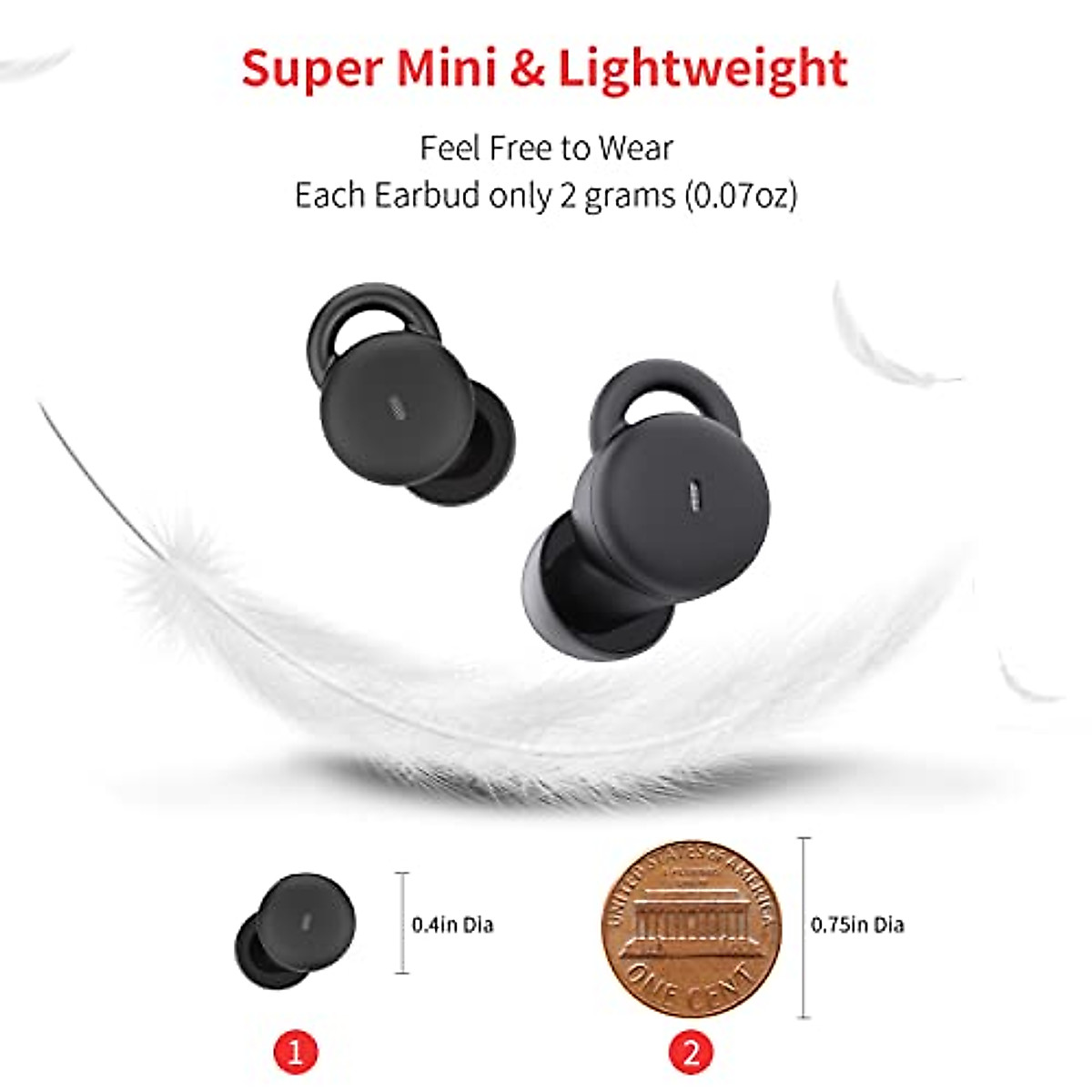 Sleeping Earbuds, Smallest Sleepbuds Comfortable in-Ear Headphones with Mic Noise Reduction Earbuds for Sleeping on Side Snoring Yoga