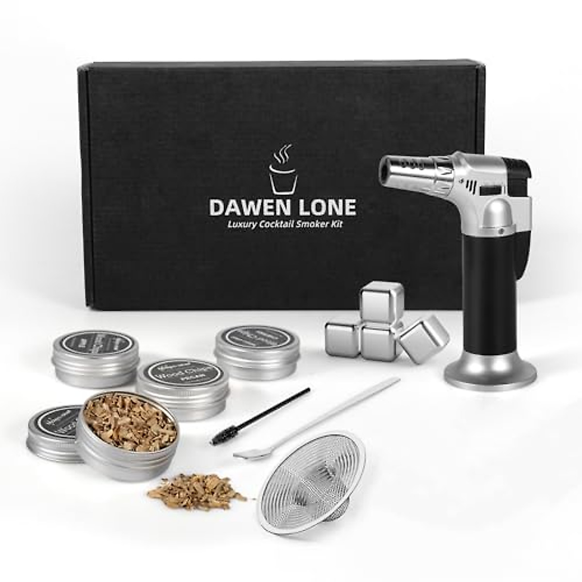 Cocktail Smoker Kit with Torch, Whiskey Smoker Kit with Four Flavors of Wood Chips,Old Fashioned Drink Smoker Kit, Birthday Bourbon Whiskey Gifts for Men/Boyfriend/Husband/Dad (Without Butane)