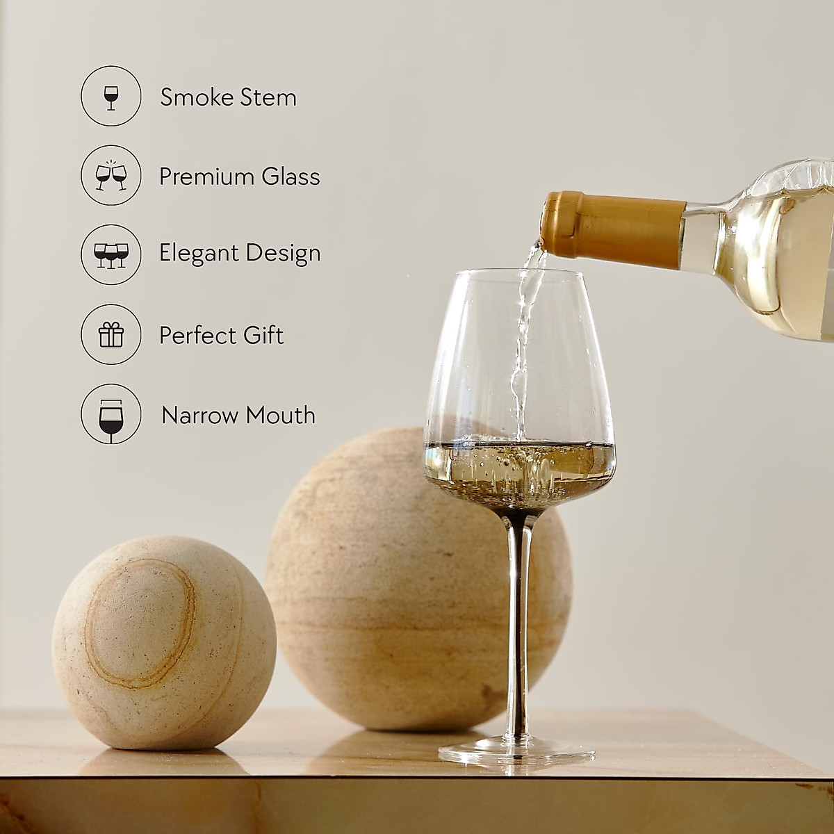Hotel Collection Smoke Stem White Wine Glasses | Stylish Tinted Long Stem Wine Glasses with A Narrow Mouth for Enhancing the Body, Flavor, and Aroma of White Wine | 4 Glasses