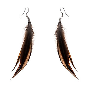 Lureme Bohemian Style Brown Feathers Dangle Earrings (02004756) (Brown)