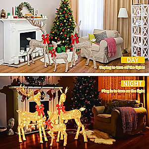 Super Large 3 Pieces Lighted Reindeer Christmas Decoration Family Set, Christmas Deer Family Decor Outdoor Yard Christmas Decorations with 240 LED Lights, Stakes, Zip Ties