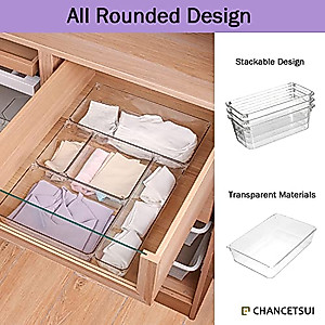 16 PCS Drawer Organizer Set Clear Plastic Drawer Organizer Trays with Non-Slip Silicone Pads, 5-Size Desk Drawer Organizers and Storage Bins for Makeup, Jewelry, Bathroom, Office and Kitchen