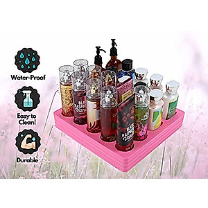 Polar Whale Lotion and Body Spray Stand Organizer Large Tray Pink Durable Foam Washable Waterproof Insert for Home Bathroom Bedroom Office 12.3 x 11.75 x 2 Inches 20 Slots