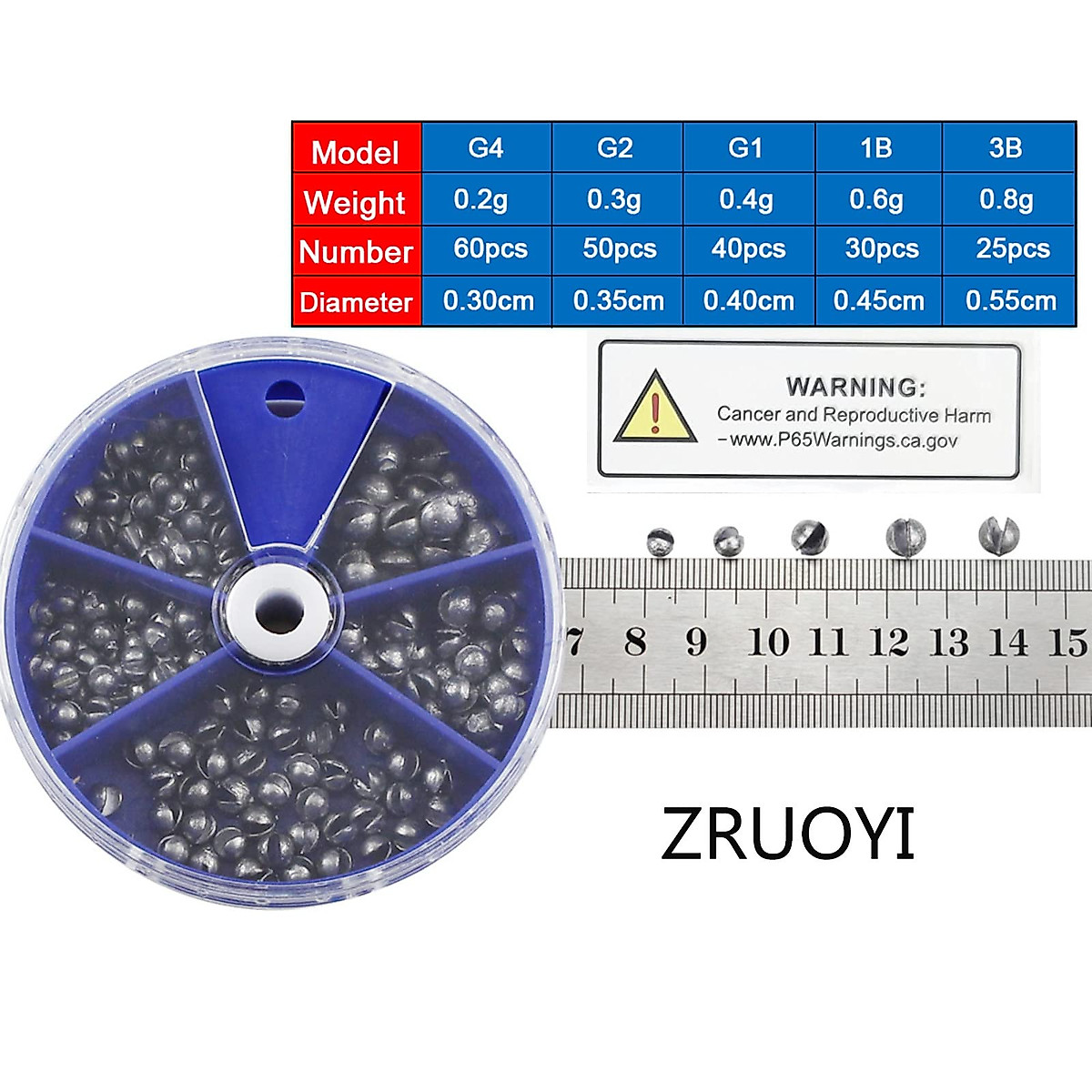 ZRUOYI Split Shot Fishing Weights Sinkers 205Pcs 5 Sizes Weights 0.2/0.3/0.4/0.6/0.8g Round Fishing Line Sinker Removable Egg Lead Assortment