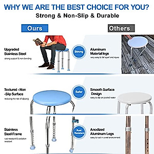 UGarden Heavy Duty Stainless Steel Shower Stool, 350lbs Bath Seat Chair, Round Bathtud Seat w/Assist Grab Bar, Handicap Bathroom Stool, Adjustable Bath Stool Seniors, Disabled, Handicap, Injured
