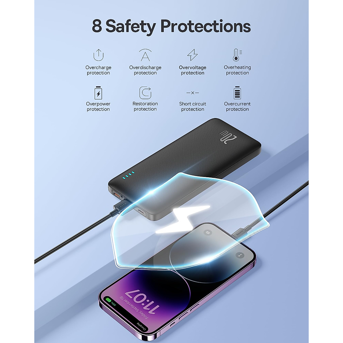 Baseus Portable Charger, 20W PD QC Power Bank Fast Charging, 10000mAh Slim Battery Pack Charger Portable with USB C in&Out for iPhone 15 14 13 12 11 Samsung S23 S22 Google LG iPad