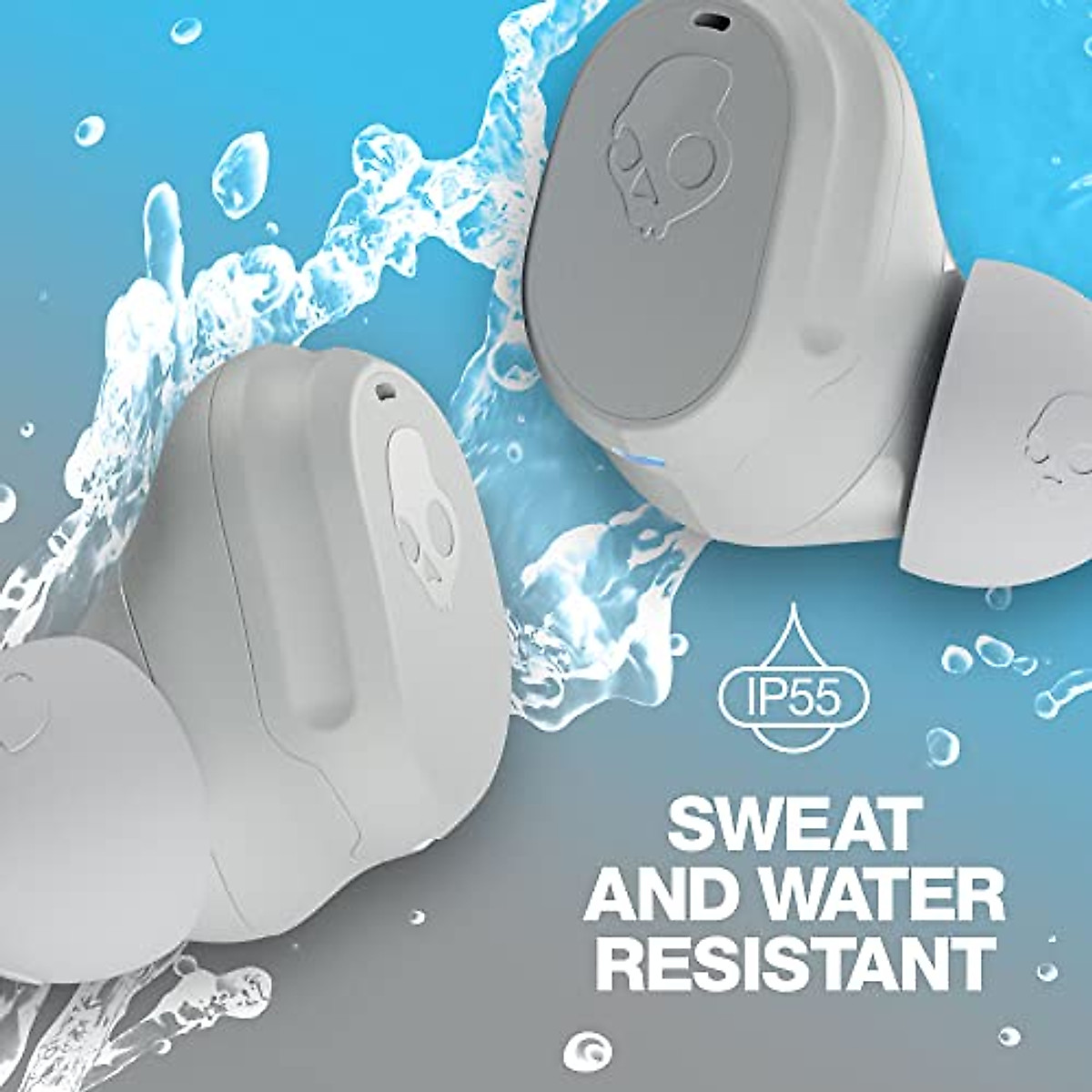 Skullcandy Mod Wireless Bluetooth Earbuds Headphones for iPhone and Android with Microphone / 34 Hour Battery/Charging Case/Best for Gym, and Gaming / IP55 Water and Dust Resistant - Grey/Blue