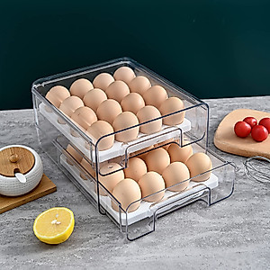 BigTron Egg Container for Refrigerator with Lids 32 Egg Drawer for Refrigerator Reusable Egg Storage Food Fruit Vegetables Meal Fresh Organizer (Clear)