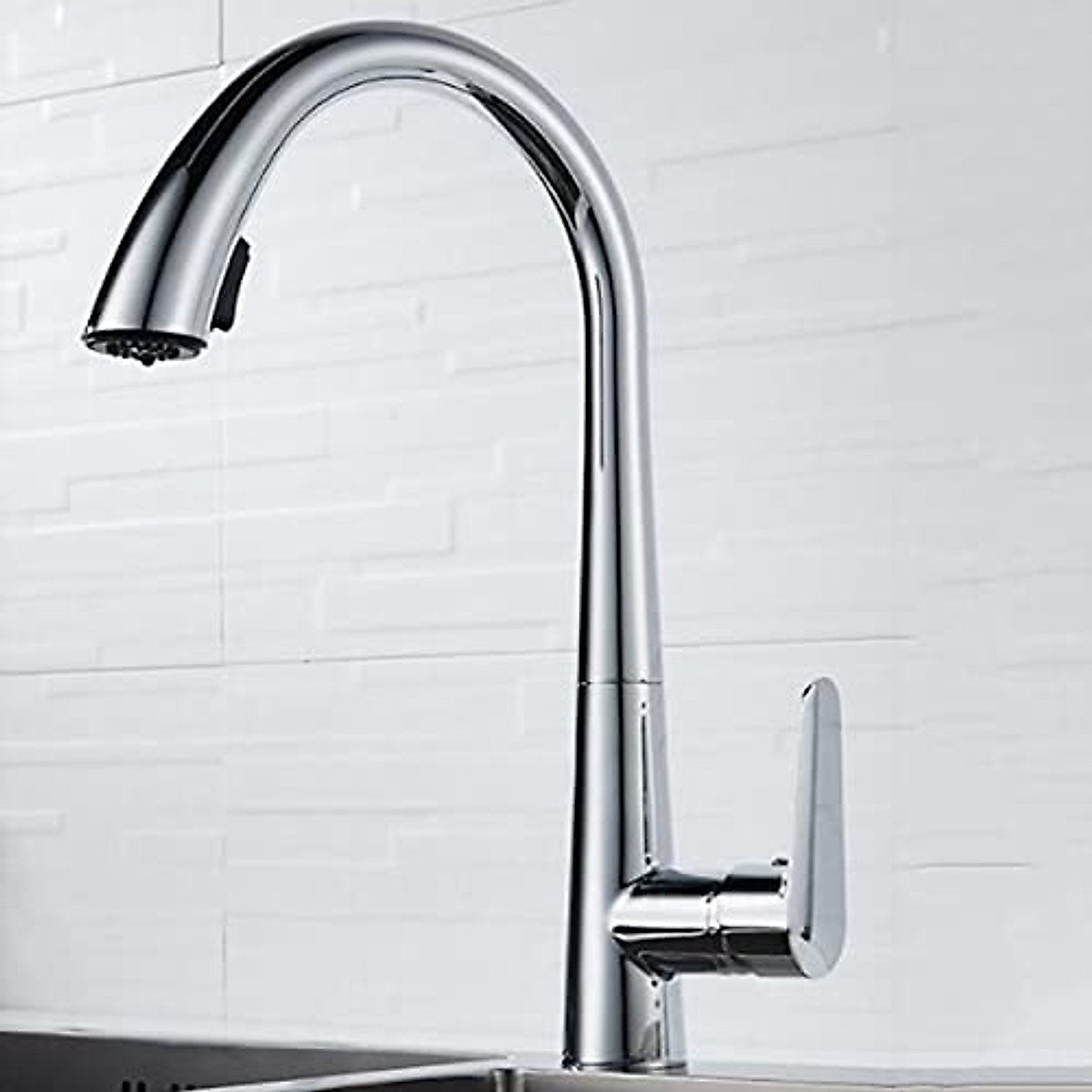 BKWJNYEHI Kitchen Faucet with Pull Out Spray, Kitchen Sink Mixer Faucet Brass Hot Water and Cold Water Swivel Single Hole Multifunction Pull Out Kitchen Mixer Faucet-Grey(Black)