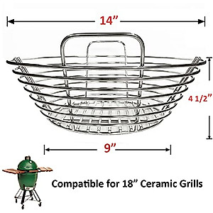 GRILLJOB Lump Charcoal Fire Basket with Divider Stainless Steel Grill Ash Baskets Fits 18" Big Green Egg Accessories, Kamado Joe Classic Large Green Egg Basket Replacement