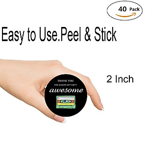 MAGJUCHE 80s Retro Thank You Stickers, Totally 1980s Party Sticker Labels for Favors, Boxes, Party Supply, 2 inch Round, 40-Pack