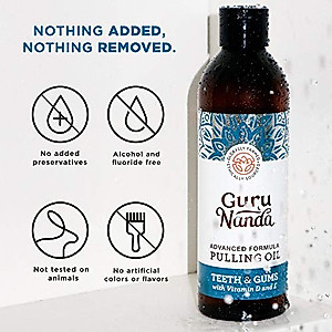 GuruNanda Original Oil Pulling Oil, Fluoride Free Vegan Natural Mouthwash & Advanced Formula Oil Pulling - Natural Coconut Oil Mouthwash with Essential Oils