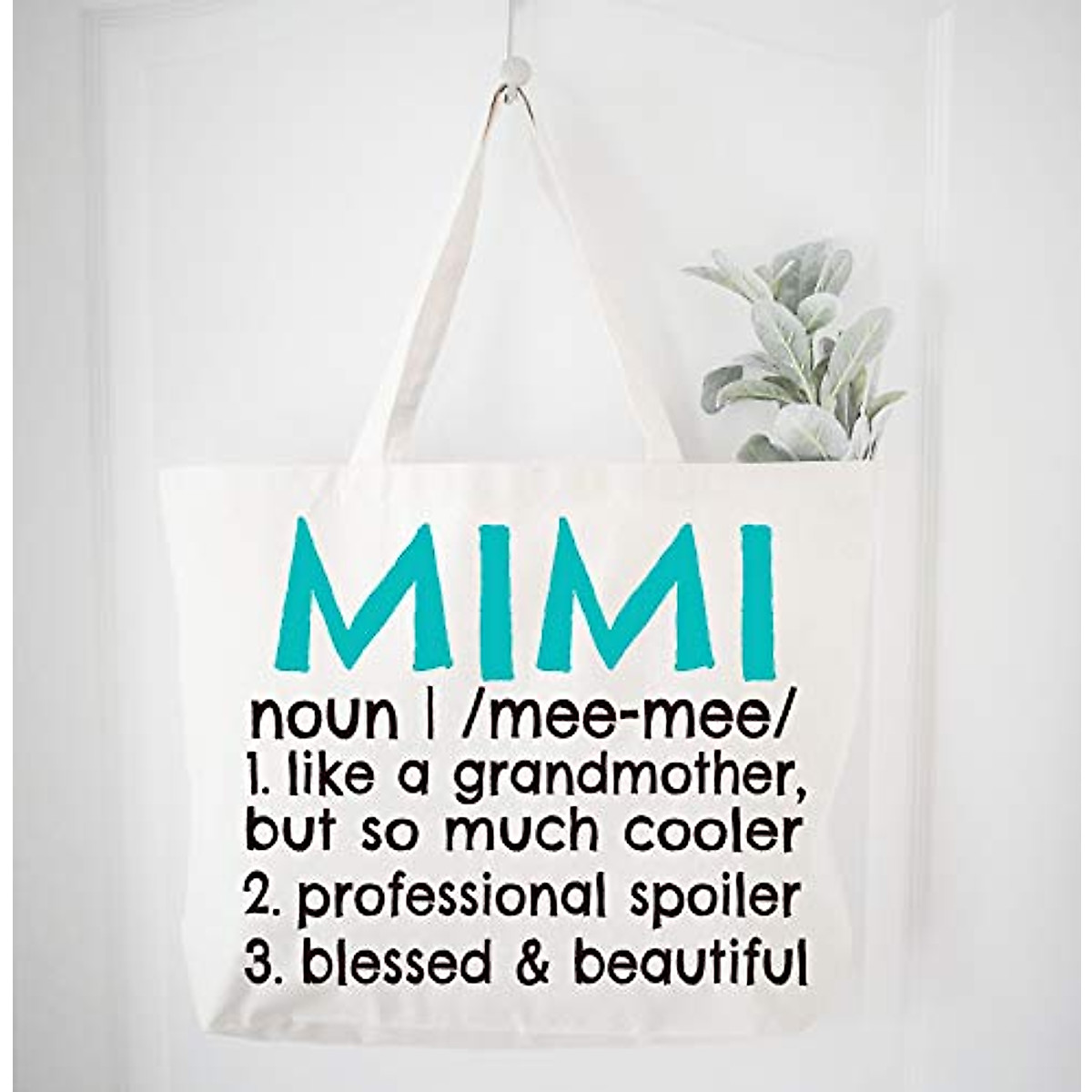 COCOVICI Mimi Definition Canvas Tote Bag Grandma Gift Idea for Mimi Book Bag Mimi Gift (Mimi Definition Turquoise/Black Font)