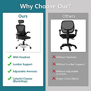 VECELO High Back Ergonomic Office Chair with Adjustable Headrest Armrest, Mesh Lumbar Support, Swivel Wheels for Home Study Work, Black