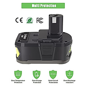 Leisuda 2 Pack 6.5Ah 18V Replacement Battery for Ryobi 18V Lithium Battery, Compatible for Ryobi 18V Battery P197 P102 P108 P190 P103 P104 P105 P107 P109 18V ONE+ Cordless Tool