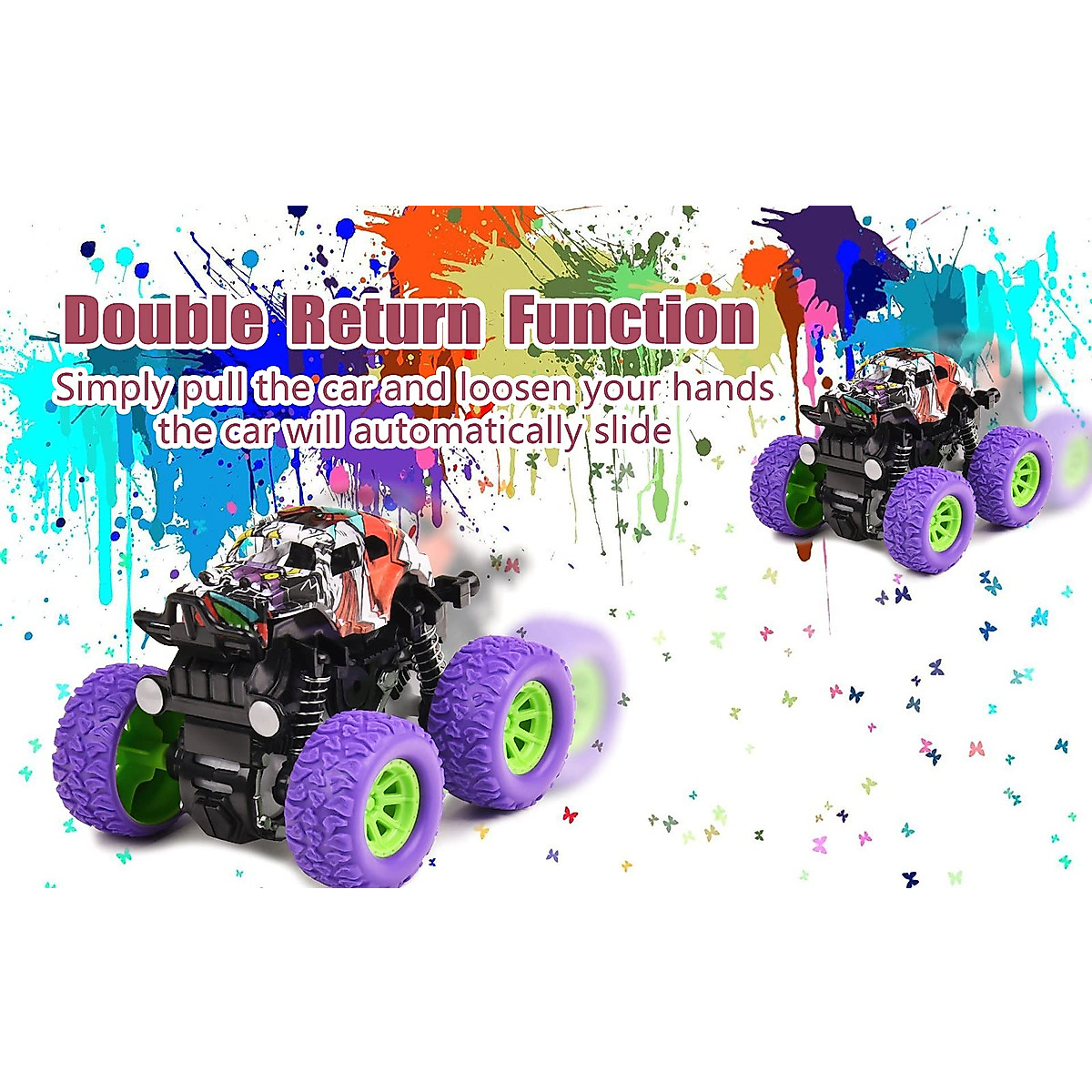 afontoto 3PCS Monster Trucks Toys for Boys and Girls, Graffiti Design Inertia Car Educational Toy Cars, Friction Powered Vehicles Toys for Children Birthday Christmas Toys Gifts