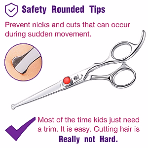 6" Kids Hair Cutting Scissors Safety Rounded Tips Kids Haircut Scissors Hair Cutting Shears for Children Baby Toddler Girls Boys Men Women Japanese Stainless Steel Silver Christmas Gift Univinlions