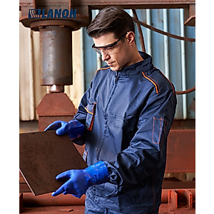 LANON 6 Pairs PVC Chemical Resistant Gloves, Heavy-Duty Rubber Gloves, Acid, Alkali and Oil Protection, Non-Slip, Blue, Large