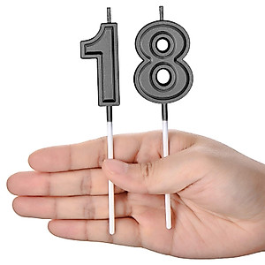 18th Birthday Candles Cake Numeral Candles Happy Birthday Cake Candles Topper Decoration for Birthday Party Wedding Anniversary Celebration Supplies (Black)