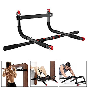 KDFJ Adjustable Indoor Fitness Horizontal Bar Pull-Up Workout Handles Chin-Up Gym Equipment Home Fitness Exercise Heavy Duty Trainer-Black