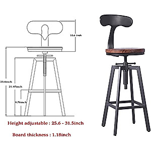 Diwhy 5 Piece Bar Table and Barstool Set Industrial Rectangular Pipe Dining Pub Bar Table and Kitchen Counter Height Adjustable Stool with Iron Backrest Black(1 Table + 4 Chairs)