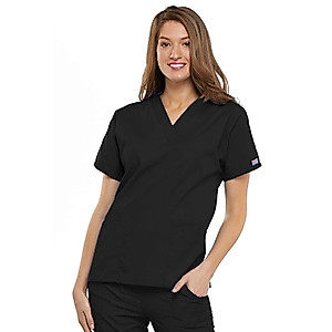 Cherokee womens V Neck medical scrubs shirts, Black, X-Large US